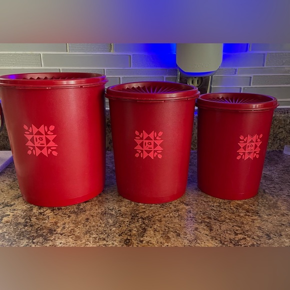 Tupperware | Kitchen | Vintage Tupperware Set Of 3 Canister Rare Red ...